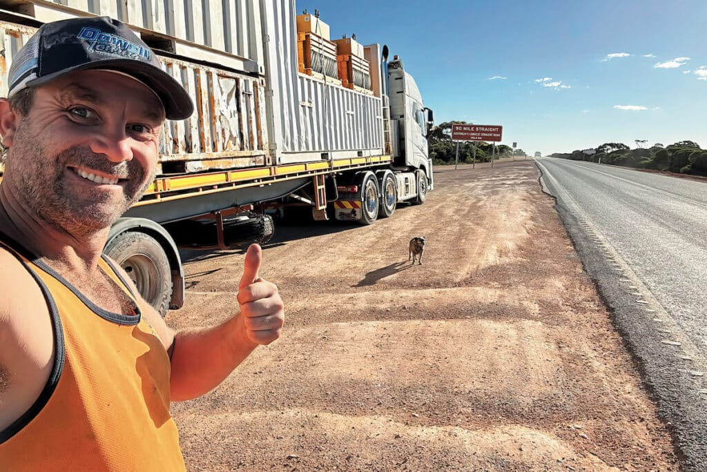 Facebook-famous truckie Tony Fulton takes to the road with his furry friend